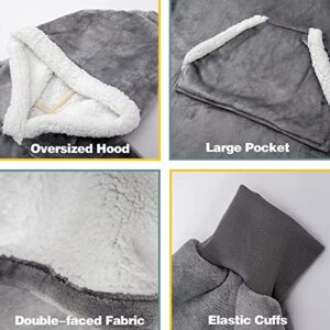 Reversible Sherpa Lined Wearable Blanket with Hood Pocket, Soft Warm Blanket Sweatshirt Washable Blanket Hoodie for Great Gift Adult Men and Women-Dark Gray-Oversized