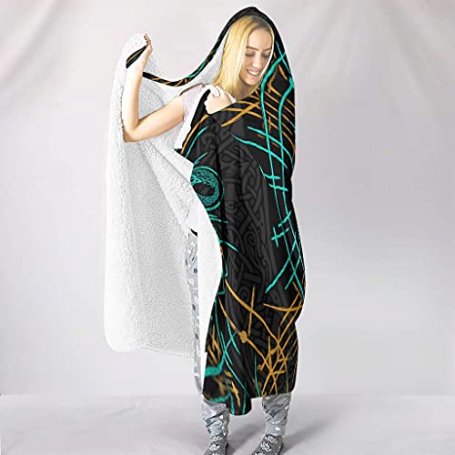 Viking Odin Runes Hooded Blanket Super Warm and Cozy Sherpa Throw Blanket Plush Fleece Blanket Wearable Blanket Hoodie Blanket for Kids and Adults White 60x80 inch