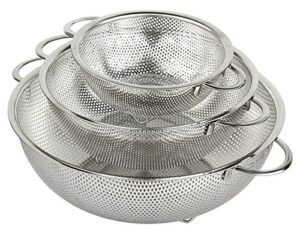 hÖlm 3-piece stainless steel mesh micro-perforated strainer colander set (1-quart, 2.5-quart and 4.5-quart)