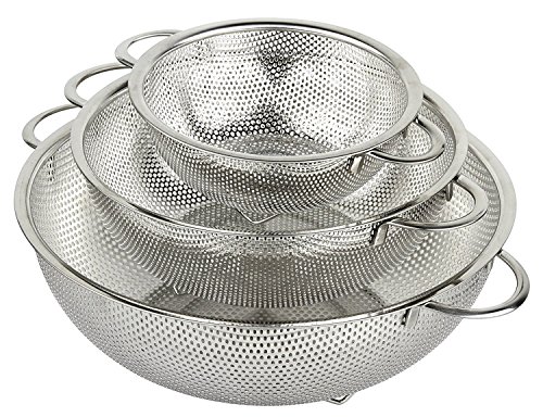 HÖLM 3-Piece Stainless Steel Mesh Micro-Perforated Strainer Colander Set (1-Quart, 2.5-Quart and 4.5-Quart)