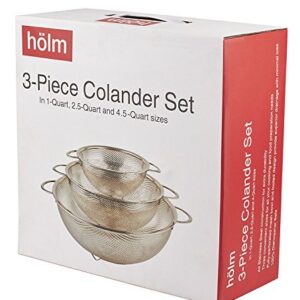 HÖLM 3-Piece Stainless Steel Mesh Micro-Perforated Strainer Colander Set (1-Quart, 2.5-Quart and 4.5-Quart)