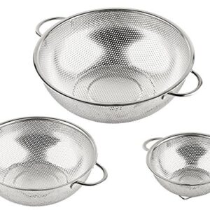 HÖLM 3-Piece Stainless Steel Mesh Micro-Perforated Strainer Colander Set (1-Quart, 2.5-Quart and 4.5-Quart)