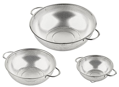 HÖLM 3-Piece Stainless Steel Mesh Micro-Perforated Strainer Colander Set (1-Quart, 2.5-Quart and 4.5-Quart)