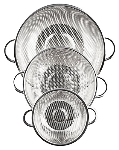 HÖLM 3-Piece Stainless Steel Mesh Micro-Perforated Strainer Colander Set (1-Quart, 2.5-Quart and 4.5-Quart)