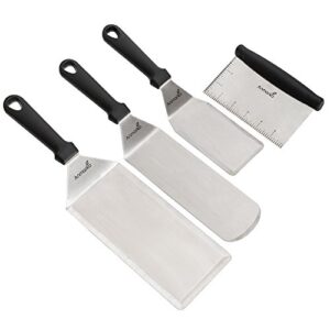 metal spatula griddle accessories set - griddle scraper flat spatula pancake flipper hamburger turner - metal utensil great for bbq grill flat top cast iron griddle - commercial grade