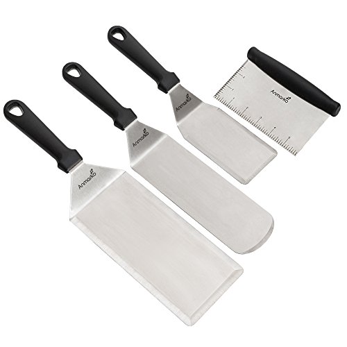 Metal Spatula Griddle Accessories Set - Griddle Scraper Flat Spatula Pancake Flipper Hamburger Turner - Metal Utensil great for BBQ Grill Flat Top Cast Iron Griddle - Commercial Grade