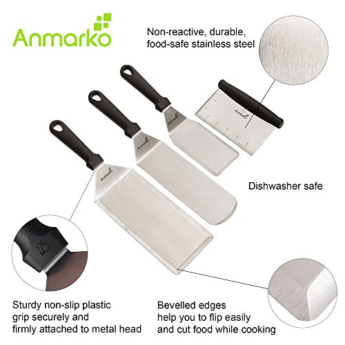 Metal Spatula Griddle Accessories Set - Griddle Scraper Flat Spatula Pancake Flipper Hamburger Turner - Metal Utensil great for BBQ Grill Flat Top Cast Iron Griddle - Commercial Grade