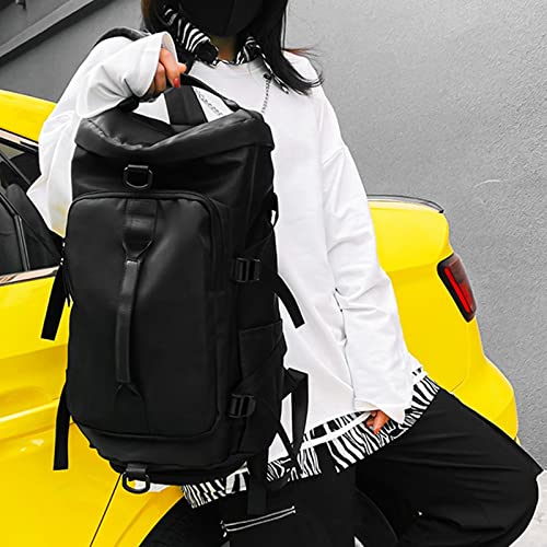 CsgrFagr Fashion Solid Color Foldable Storage Bag Backpack Waterproof Cloth Zipper Folding Luggage Rack with Hamper (Black, One Size)