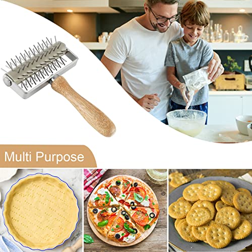 EVEDMOT Pizza Dough Docker Roller Stainless Steel, Pizza Pin Puncher Dough Hole Maker with Wood Handle, Docking Tool for Pizza Cookie Pie Pastry Bread