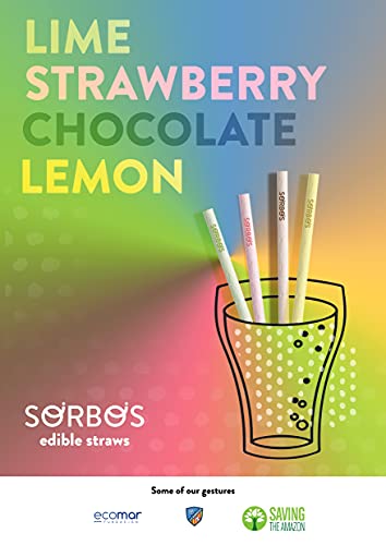 Sorbos Edible Straws, Flavor Mix Variety, Chocolate, Lemon, Lime, Strawberry, Individually Packaged, No Allergens, No Gluten, 7.4 inches long (Pack of 200)