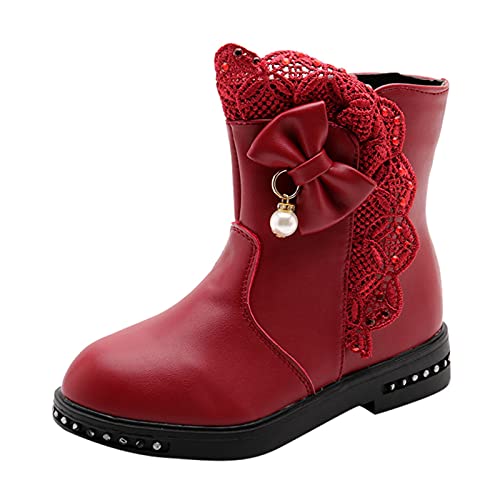 Lykmera Shoes Kids Knot Toddler Infant Princess Boots Fashion Leather Shoes Toddler Girls Winter Boots Shoes Ankle Boots (Wine, 9.5-10 Years Big Kids)