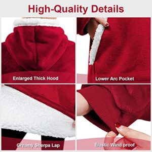 Dolloly Wearable Blanket Hoodie Super Soft Cozy Unisex Sherpa Blanket, Oversized Sweatshirt Wine Red One Size