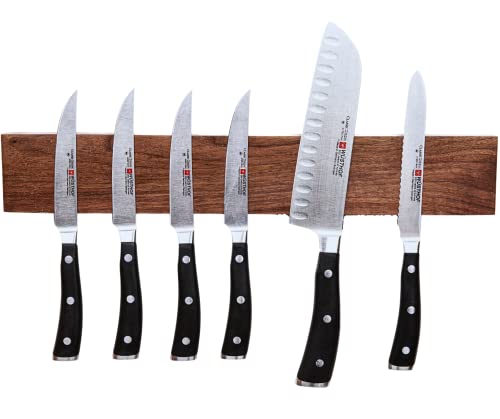 Durable Magnetic Knife Holder For Wall- 16 Inch Genuine Walnut Wood Knife Magnetic Strip With Ultra Strong Magnetic Block For Secure Storage- Kitchen Wall Knife Bar Organizer Rack- Easy Installation