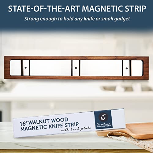 Durable Magnetic Knife Holder For Wall- 16 Inch Genuine Walnut Wood Knife Magnetic Strip With Ultra Strong Magnetic Block For Secure Storage- Kitchen Wall Knife Bar Organizer Rack- Easy Installation