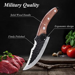 Hand Forged Chef Knife,6 Inch Viking Knife Butcher Boning Knife With Leather Sheath,Handmade Japanese Steel Kitchen Chef Knife,Meat Vegetable Cutting Knife ,Caveman Knife for Camping&Outdoor