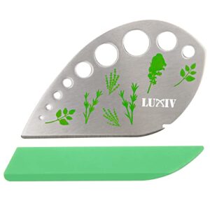 herb stripper 9 holes, luxiv stainless steel kitchen herb leaf stripping tool looseleaf kale razor metal herb pealer for kale, chard, collard greens, thyme, basil, rosemary (1 pack) (1, green)