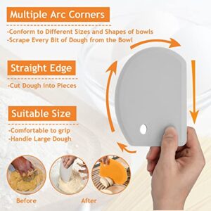 Silicone Dough Scraper with Stainless Steel Sheet, Curved Edge Flexible Bowl Scraper for Baking, Food Grade Silicone Bench Scraper for Sourdough Bread Proofing Basket, Set of 2, Gray & Orange,SAPID