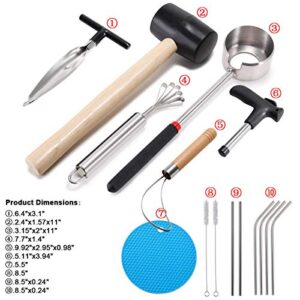 Coconut Opener Tool Set, Safe & Easy to Open Young & Mature Coconuts Tool, Food Grade Stainless Steel Coco Nut Opener Kit with Rubber Mallet Meat Removal, Scraper, Straw & Silicone Mat, ALL IN ONE Bag