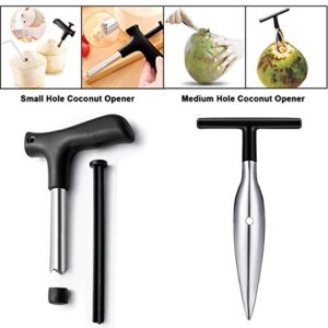 Coconut Opener Tool Set, Safe & Easy to Open Young & Mature Coconuts Tool, Food Grade Stainless Steel Coco Nut Opener Kit with Rubber Mallet Meat Removal, Scraper, Straw & Silicone Mat, ALL IN ONE Bag