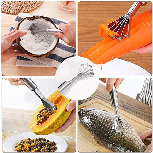 Coconut Opener Tool Set, Safe & Easy to Open Young & Mature Coconuts Tool, Food Grade Stainless Steel Coco Nut Opener Kit with Rubber Mallet Meat Removal, Scraper, Straw & Silicone Mat, ALL IN ONE Bag