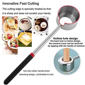 Coconut Opener Tool Set, Safe & Easy to Open Young & Mature Coconuts Tool, Food Grade Stainless Steel Coco Nut Opener Kit with Rubber Mallet Meat Removal, Scraper, Straw & Silicone Mat, ALL IN ONE Bag