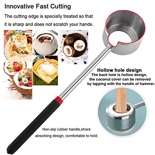 Coconut Opener Tool Set, Safe & Easy to Open Young & Mature Coconuts Tool, Food Grade Stainless Steel Coco Nut Opener Kit with Rubber Mallet Meat Removal, Scraper, Straw & Silicone Mat, ALL IN ONE Bag