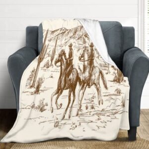 western cowboy blanket retro style hand drawn illustration throw blankets west desert cowboy flannel fleece blanket wild cowboy soft cozy throw blanket for couch bed sofa home decoration 40"x50"