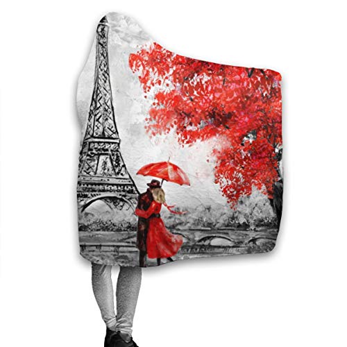 JASMODER Eiffel Tower Paris Love Couple Hoodie Blanket Wearable Throw Blankets for Couch Blanket Hooded for Baby Kids Men Women