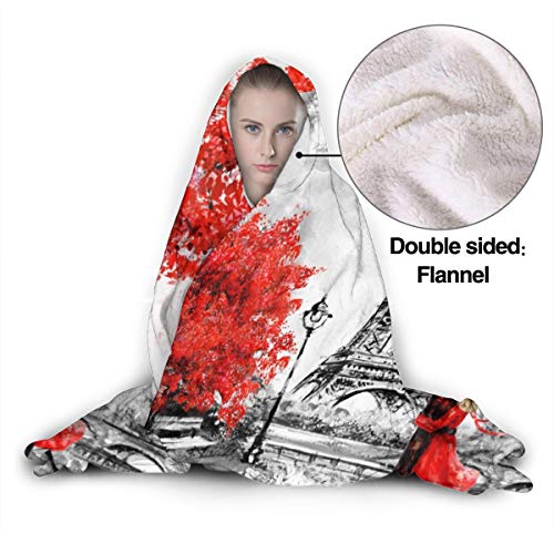 JASMODER Eiffel Tower Paris Love Couple Hoodie Blanket Wearable Throw Blankets for Couch Blanket Hooded for Baby Kids Men Women