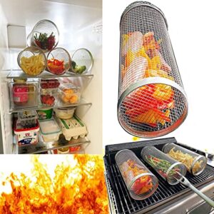 Rolling Grilling Basket - Rolling Grilling Basket for Outdoor Grilling, Round Stainless Steel Grilling Mesh, Camping Grill for Grilling Meat, Vegetables, Chips, Fish - Multipurpose Grilling Accessories (1 Piece)