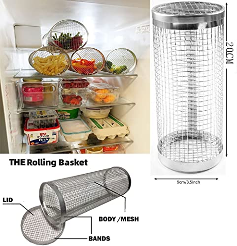 Rolling Grilling Basket - Rolling Grilling Basket for Outdoor Grilling, Round Stainless Steel Grilling Mesh, Camping Grill for Grilling Meat, Vegetables, Chips, Fish - Multipurpose Grilling Accessories (1 Piece)