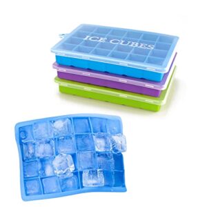 ice cube trays 3 pack, morfone silicone ice tray with removable lid easy-release flexible ice cube molds 24 cubes per tray for cocktail, whiskey, baby food, chocolate, bpa free