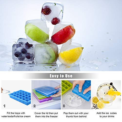 Ice Cube Trays 3 Pack, Morfone Silicone Ice Tray with Removable Lid Easy-Release Flexible Ice Cube Molds 24 Cubes per Tray for Cocktail, Whiskey, Baby Food, Chocolate, BPA Free