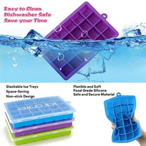 Ice Cube Trays 3 Pack, Morfone Silicone Ice Tray with Removable Lid Easy-Release Flexible Ice Cube Molds 24 Cubes per Tray for Cocktail, Whiskey, Baby Food, Chocolate, BPA Free