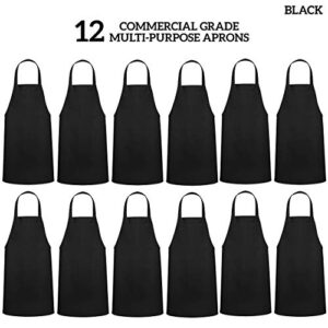 GREEN LIFESTYLE 12 Pack Bib Apron - Unisex Black Aprons, Machine Washable Aprons for Men and Women, Kitchen Cooking BBQ Aprons Bulk (Pack of 12, No Pockets, Black)