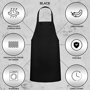 GREEN LIFESTYLE 12 Pack Bib Apron - Unisex Black Aprons, Machine Washable Aprons for Men and Women, Kitchen Cooking BBQ Aprons Bulk (Pack of 12, No Pockets, Black)