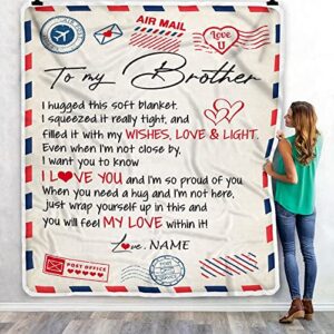 TeesNow Personalized to My Brother Blanket from Sister Air Mail Letter I Love You Brother Birthday Christmas Thanksgiving Customized Fleece Throw Blanket (60 x 80 Inches - Adult Size)