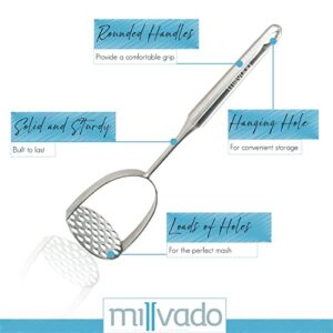 Millvado Potato Masher Stainless Steel, Best Mashed Potatoes Masher Kitchen Tool, Potato Smasher For Potatoe, Avocado, Sweet Potato, Beans, Large Heavy Duty Metal Mashing Utensil, 12.5 Inch