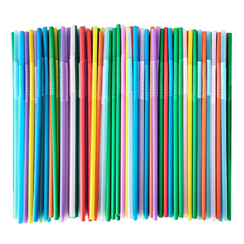 300 Pcs Flexible Colorful Disposable Plastic Bendable Drinking Bendable Straws, 10.4" Long and 0.23'' Diameter