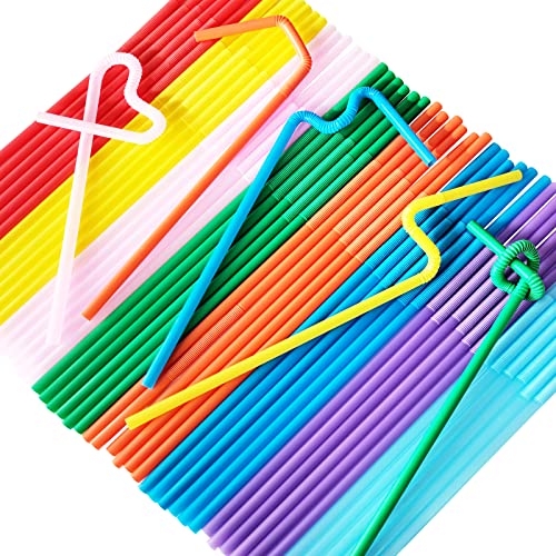 300 Pcs Flexible Colorful Disposable Plastic Bendable Drinking Bendable Straws, 10.4" Long and 0.23'' Diameter