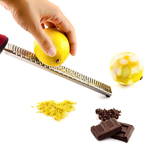 Lemon Zester, Stainless Steel Kitchen Cheese Grater, Plastic Cover Ergonomic Soft Black Handle