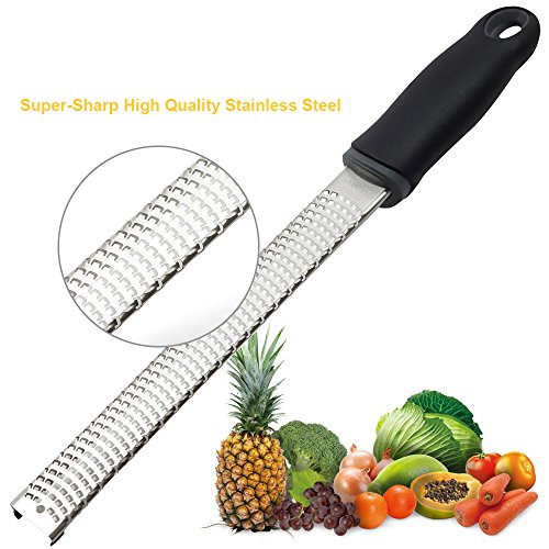 Lemon Zester, Stainless Steel Kitchen Cheese Grater, Plastic Cover Ergonomic Soft Black Handle