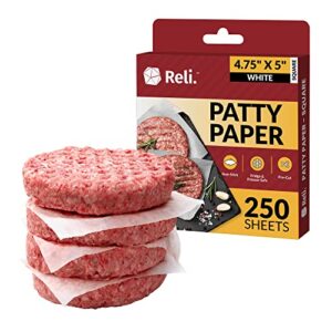 (250 pack) reli. hamburger patty paper (4.75" x 5",square) | wax paper squares | food grade patty paper, parchment paper sheets | non-stick paper for burger press, deli/butcher meat, resturant-grade