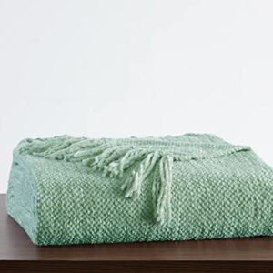 Tahari Home | James Collection | Green Solid Chenille Woven Fringe Throw, 50" x 60"