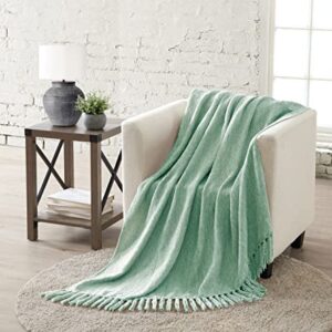 Tahari Home | James Collection | Green Solid Chenille Woven Fringe Throw, 50" x 60"