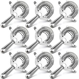 wuweot 9 pack cocktail strainer, 4-prong stainless steel bar strainer, 6 inches silver bar tool drink strainer with 100 wire spring for bartenders and mixologists