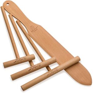 original crepe spreader and spatula kit - 4 pcs (7", 5", 3.5" crepe tools set & 14" crepe spatula) crepe maker, crepe spreader tool, batter spreader crepes, crepe wooden spatula, crepe mix, crepe pan