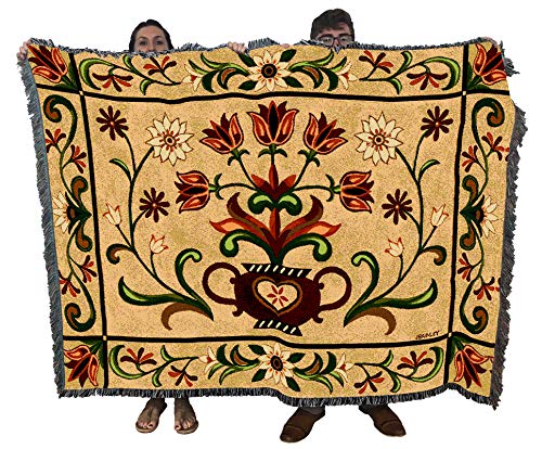 Pure Country Weavers Heritage Floral Blanket by Jennifer Brinley - Folk Art Sampler Garden Floral Gift Tapestry Throw Woven from Cotton - Made in The USA (72x54)