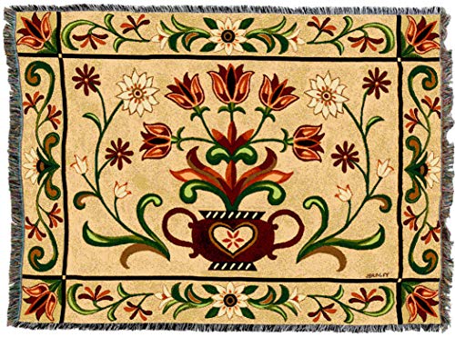 Pure Country Weavers Heritage Floral Blanket by Jennifer Brinley - Folk Art Sampler Garden Floral Gift Tapestry Throw Woven from Cotton - Made in The USA (72x54)