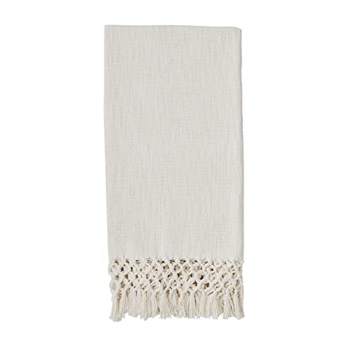 Mud Pie Macrame Throw Blanket, White, 50" x 60"